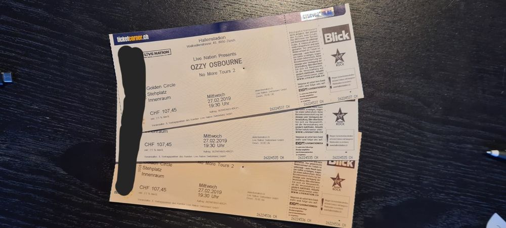 Ozzy Osbourne Ticket 3x (Neu (gemäss Beschreibung)) in Vinelz für CHF ...