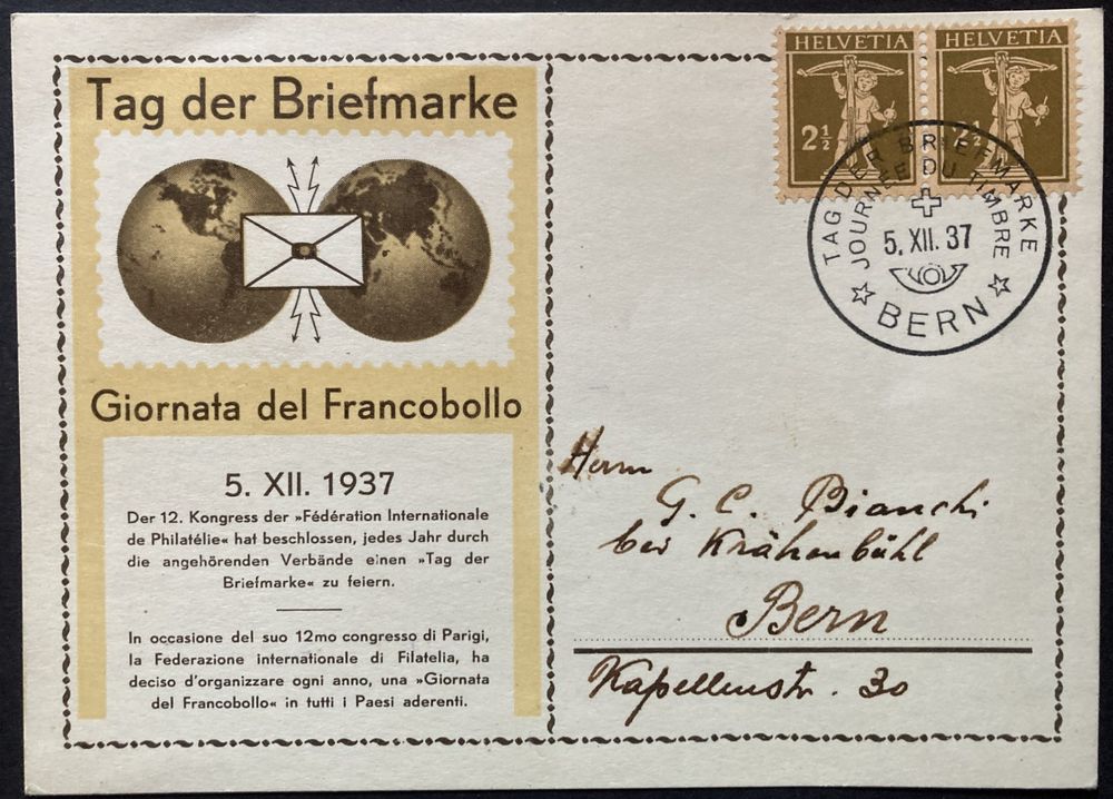 1937, TdB Originalkarte D/I, TOP-Rarität, SBK 1750 Fr. (Gebraucht) in Flawil für CHF 499 – mit ...