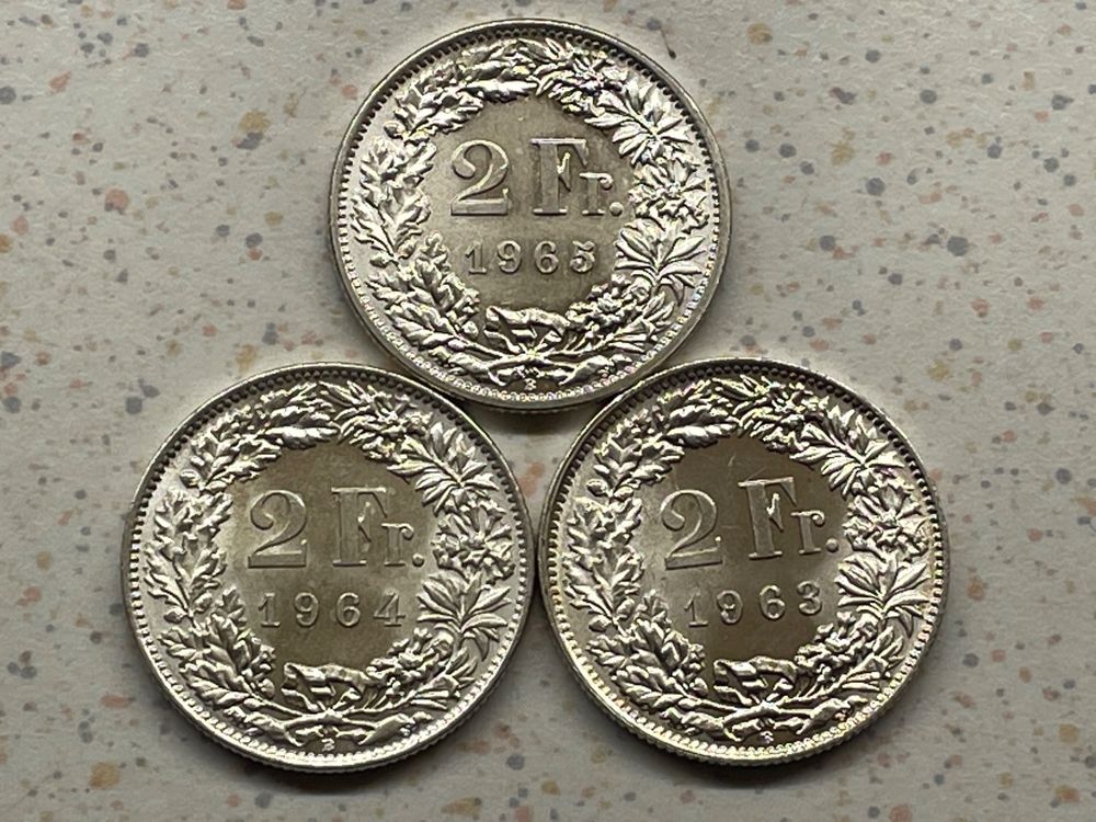 1963, 1964, 1965 2 Franken 3 super Stücke. Silber | Kaufen auf Ricardo