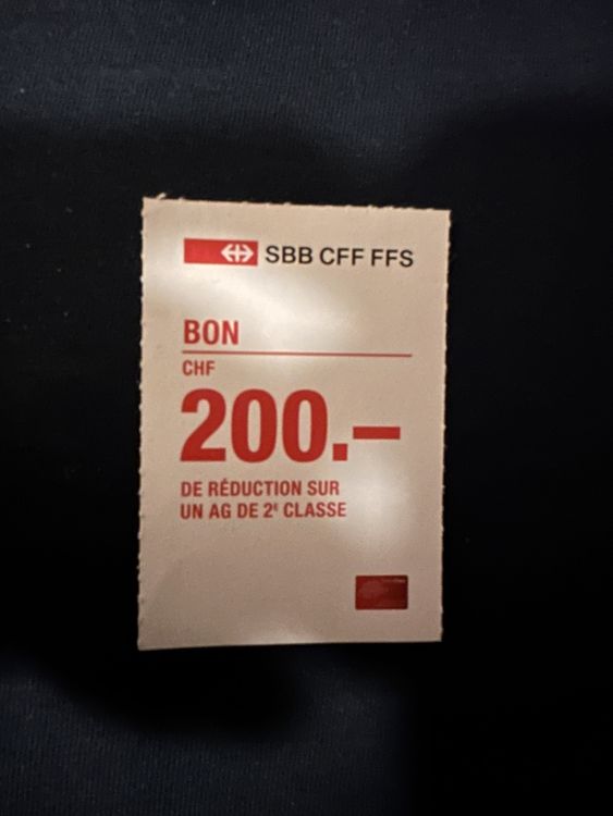 Bon réduction de 200.- sur AG CFF 2ème classe (Neu und originalverpackt ...