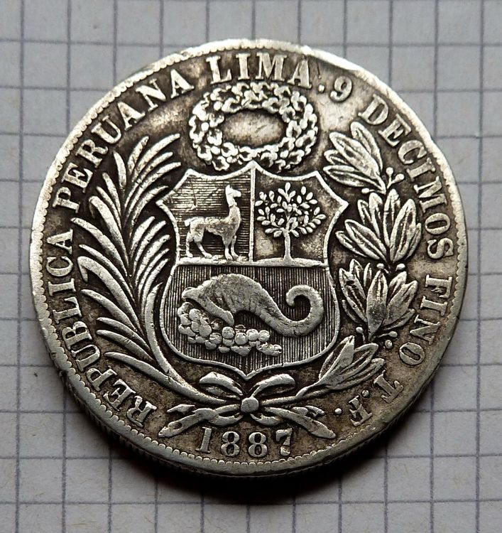 Peru 1 Sol 1887 0.900 Silber, in sehr gutem Zustand (Gebraucht) in ...