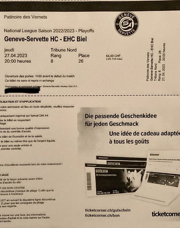 Billet finale gshc-bienne 27.94.2023 - Tribune Nord Vernets (Neu ...