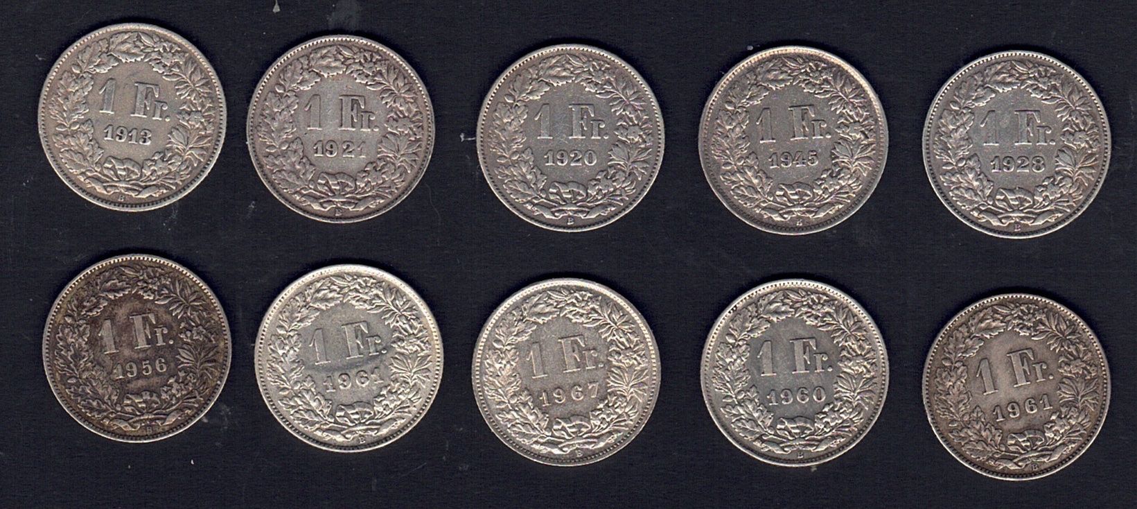 lot de 10 pièces en argent de 1 franc (49 gr.) (D'occasion) à La Tour ...