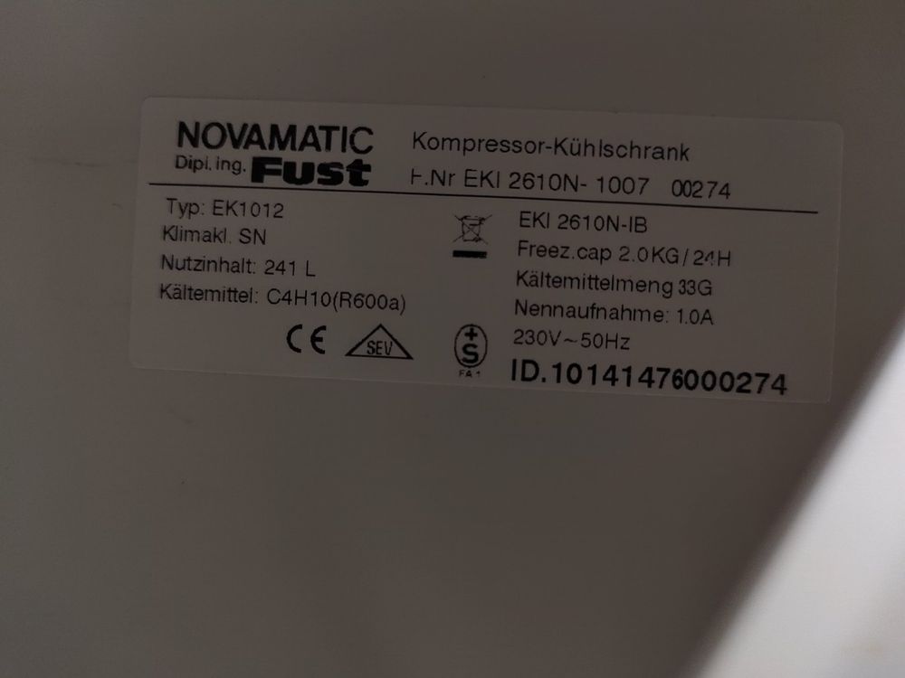 Kühlschrank Novamatic Fust (Gebraucht) in Burg AG für CHF 100 – nur ...