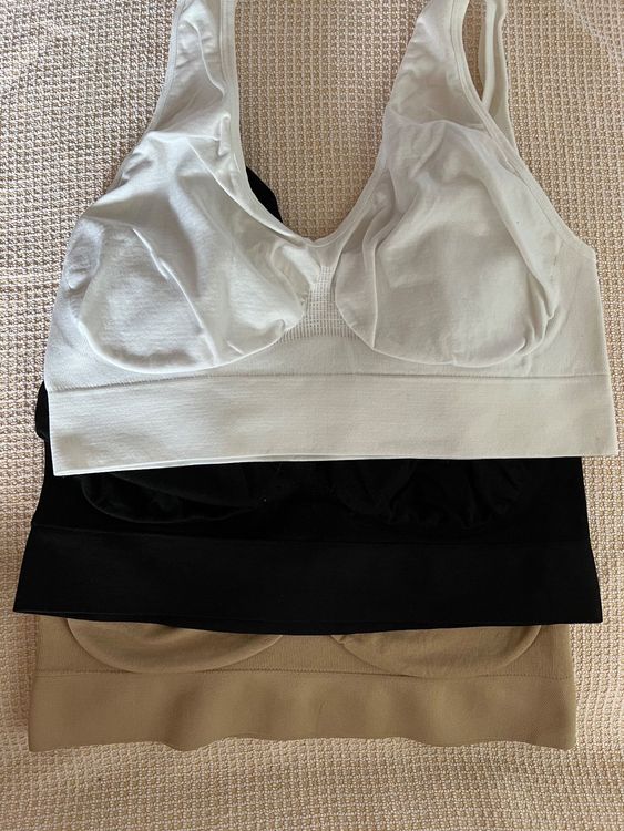 Wäsche - 3 Sport-BH - weiss, schwarz, beige - Grösse L | Kaufen auf Ricardo