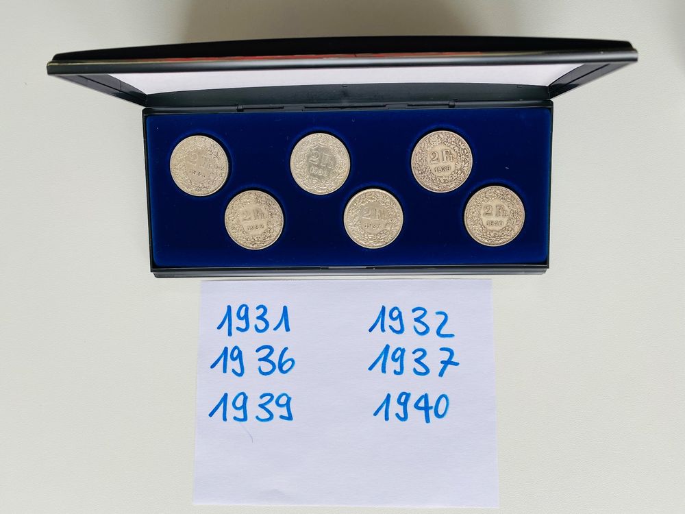 1931 1932 1936 1937 1939 1940 Silber 2.- Set in neuem Etui (Gebraucht) in Müswangen für CHF 60 ...
