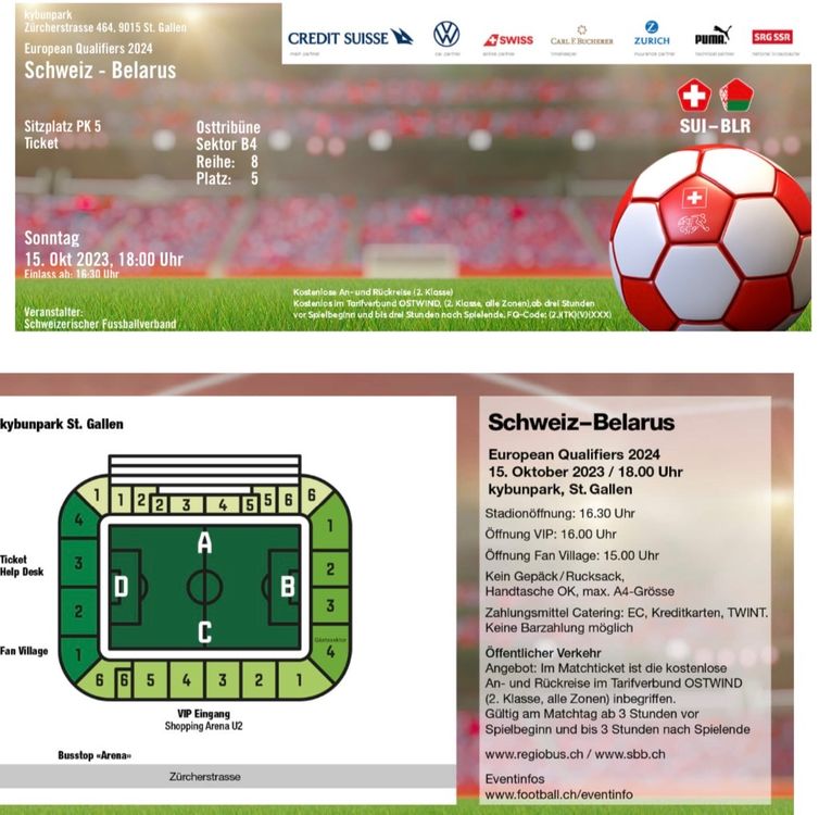 E-Ticket Schweiz - Belarus (Neu (gemäss Beschreibung)) in Wallisellen für CHF 21 – nur Abholung ...