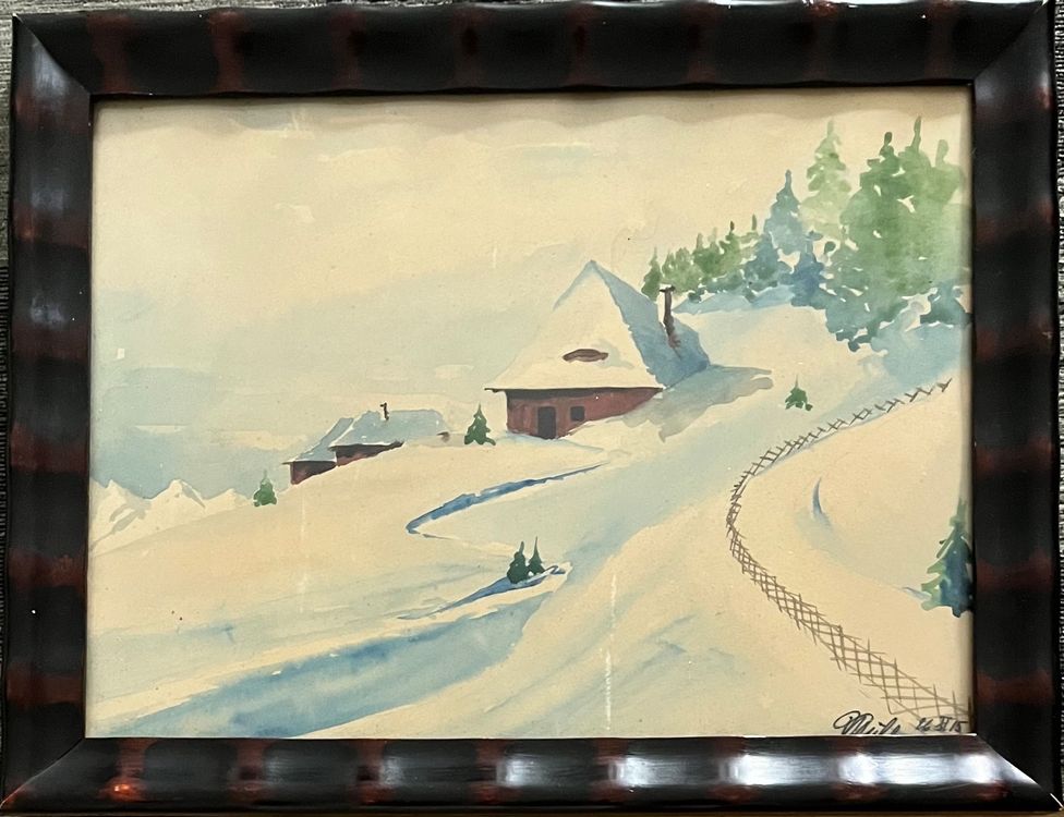 Antike Winterlandschaft Aquarell, Unleserlich Signiert | Kaufen auf Ricardo