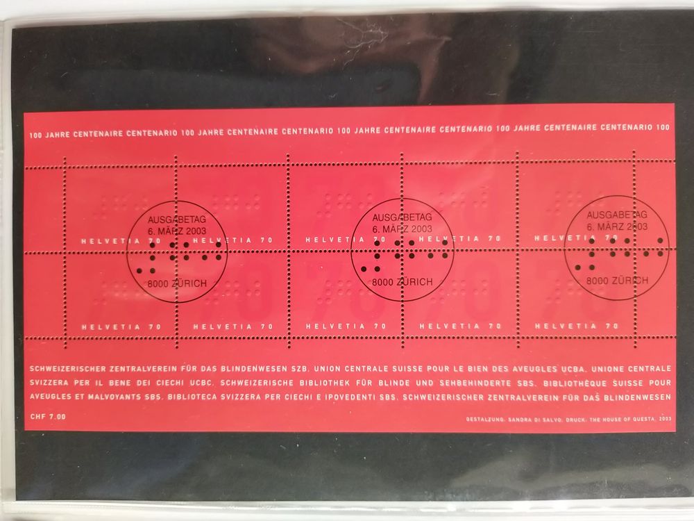 Briefmarkenbogen Blindenwesen 2003 sauber (Gebraucht) in Ohmstal für CHF 3 – mit Lieferung auf ...