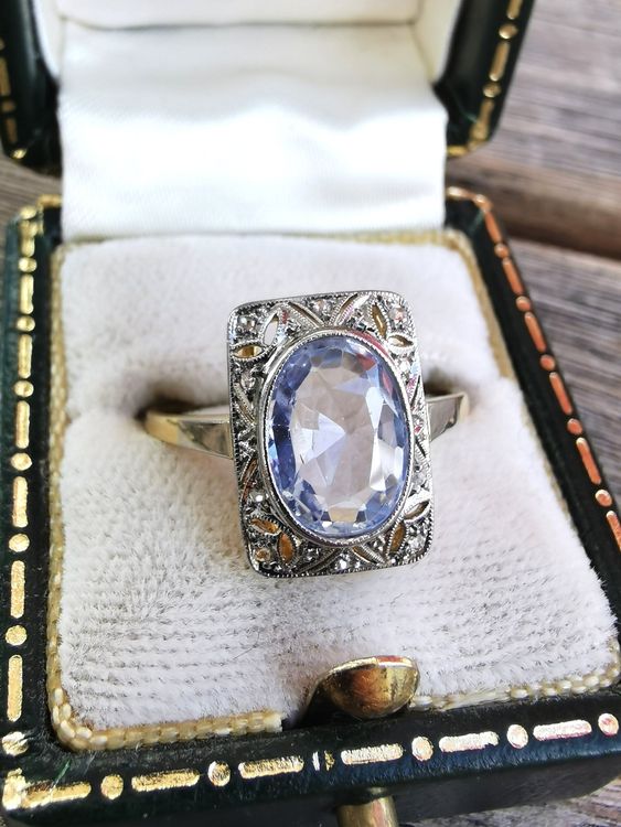 Antik Art Deco Saphir Diamant 750 Gold 18ct Ring um 1920 | Kaufen auf ...