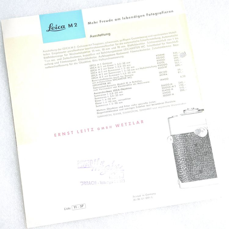 Leica III g, I g, M2 Werbung. DE. Rarität. 1958. (Gebraucht) in Egg b. Zürich für CHF 9.95 – mit ...