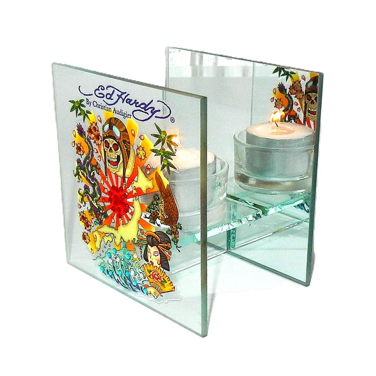 Teelichthalter aus Glas « Ed Hardy by Christian Audigier » (Neu (gemäss ...
