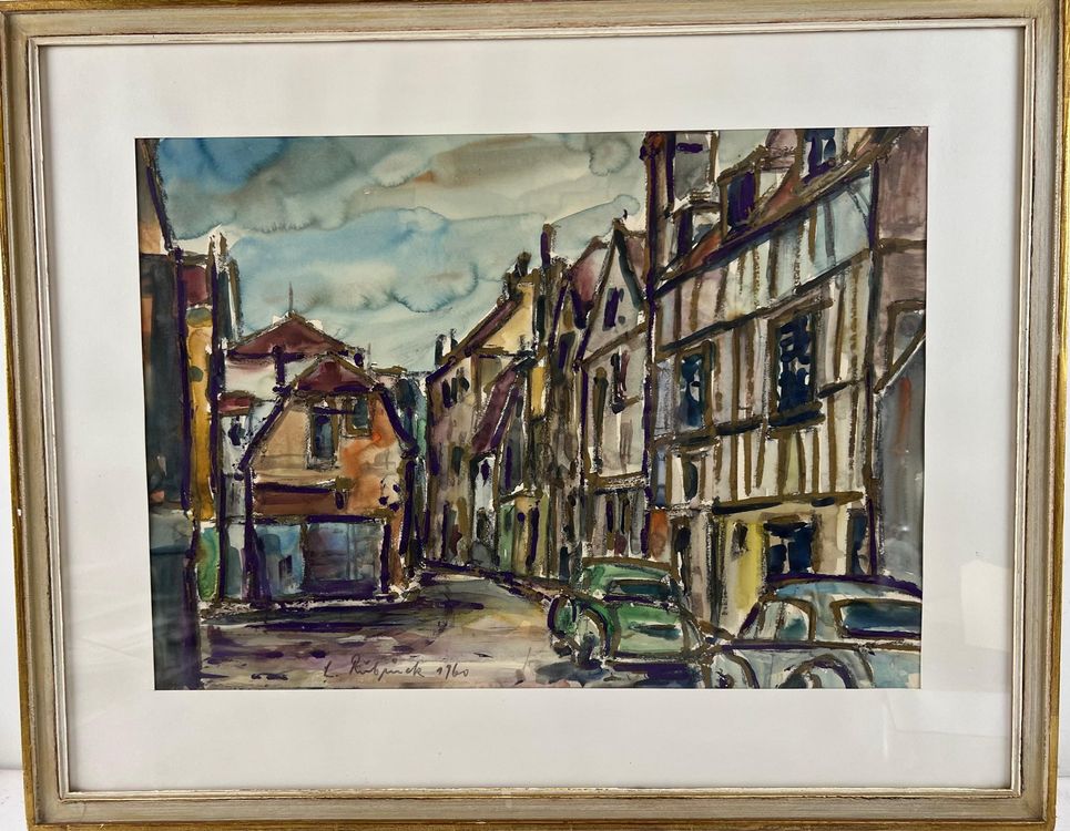 Aquarell "Strassenszene", L. Rubymick 1960, gerahmt (Gebraucht) in Neuhausen am Rheinfall für ...