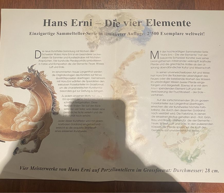 Hans Erni Teller- DIE 4 ELEMENTE (Neu (gemäss Beschreibung)) in Thunstetten für CHF 149 – nur ...