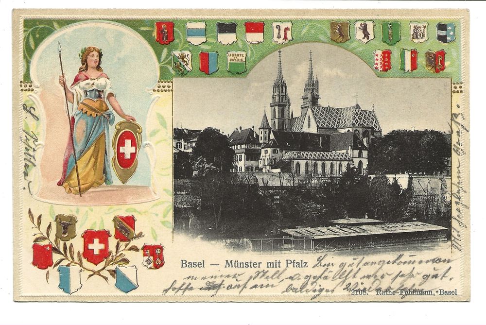 Basel - Münster Pfalz - Helvetia - Passepartout-Litho - 1904 (Gebraucht ...