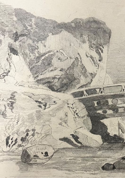 Antike Zeichnung mit Brücke aus 1861 Signiert | Kaufen auf Ricardo