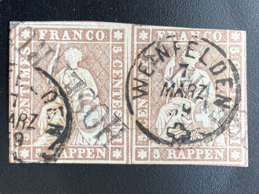 Schweiz 1859 Strubeli Paar 5 Rp. 22D Balken HOSENRUK (Gebraucht) in Liestal für CHF 20 – mit ...