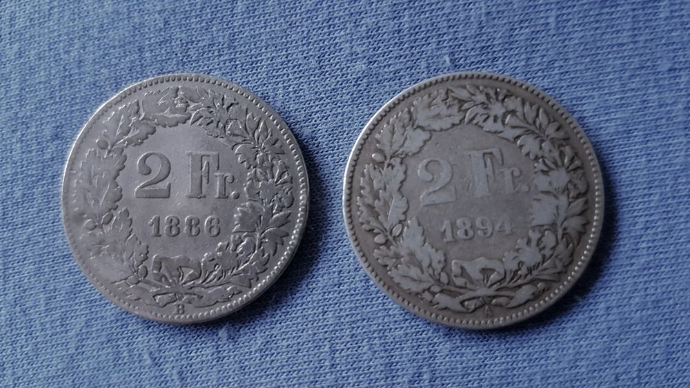2 x 2 Franken Silbermünzen 1886 und 1894 ab nur 1 Franken !! | Kaufen auf Ricardo