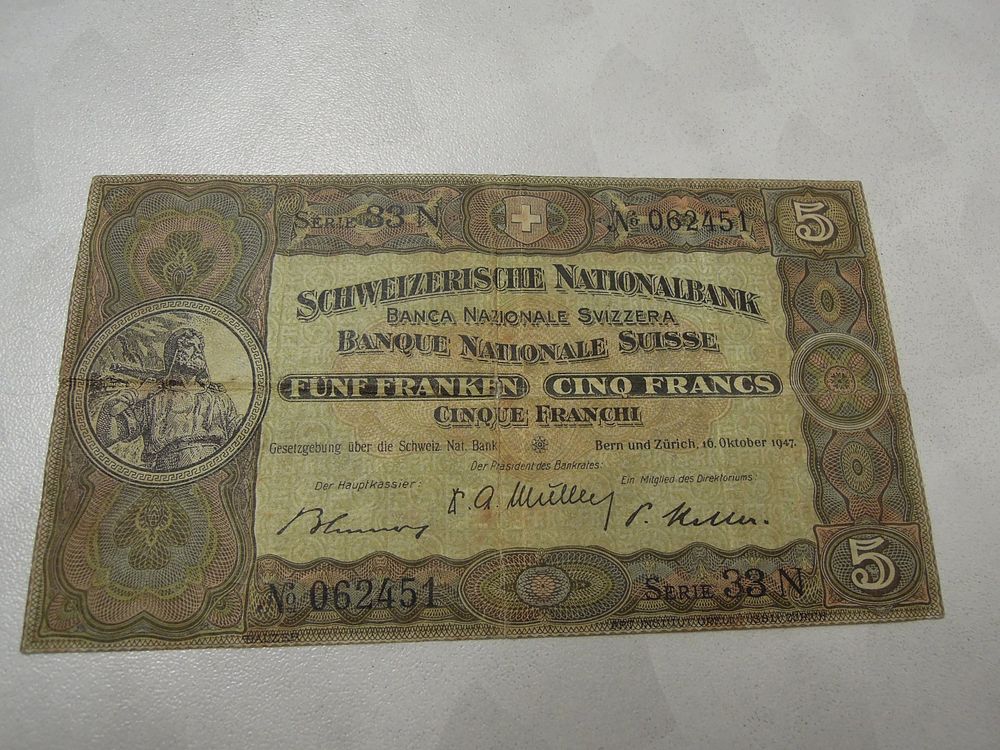 CH 5 Franken Banknote 1947 gebraucht & gefalten | Kaufen auf Ricardo