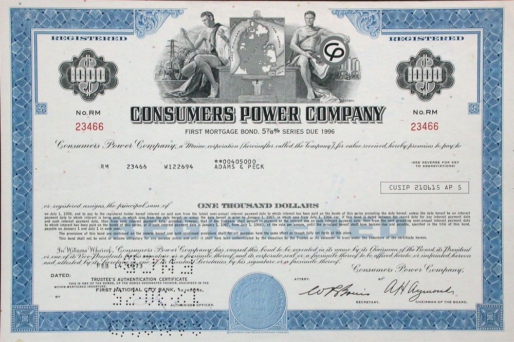 5,875% Consumers Power Company - 1973 | Kaufen auf Ricardo