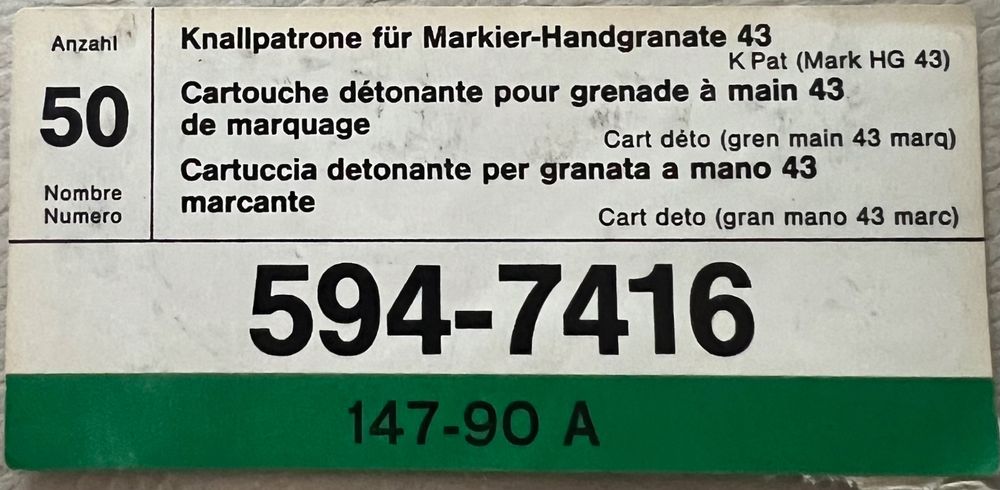 Etiquette papier Knallpatrone Markier-Handgranate 43 grenade (Gebraucht ...