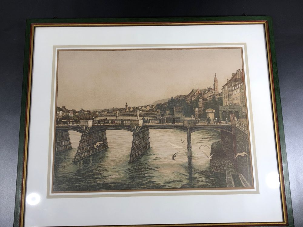 ⭐ Maria LaRoche, Basel, Alte Rheinbrücke mit Möwen (Gebraucht) in ...