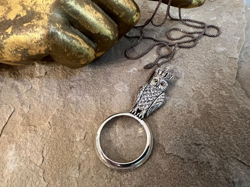 Anhänger Lupe Eule Uhu mit Krone Sterling Silver 925 (Neu (gemäss ...