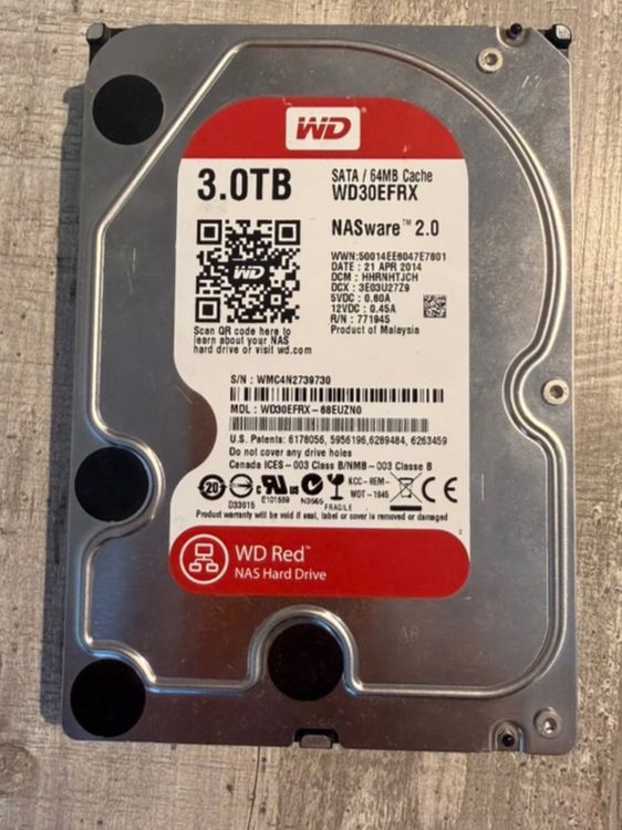 Hard Disk Drive WD RED 3.0TB, für NAS, SATA, 64MB Cache (Gebraucht) in ...