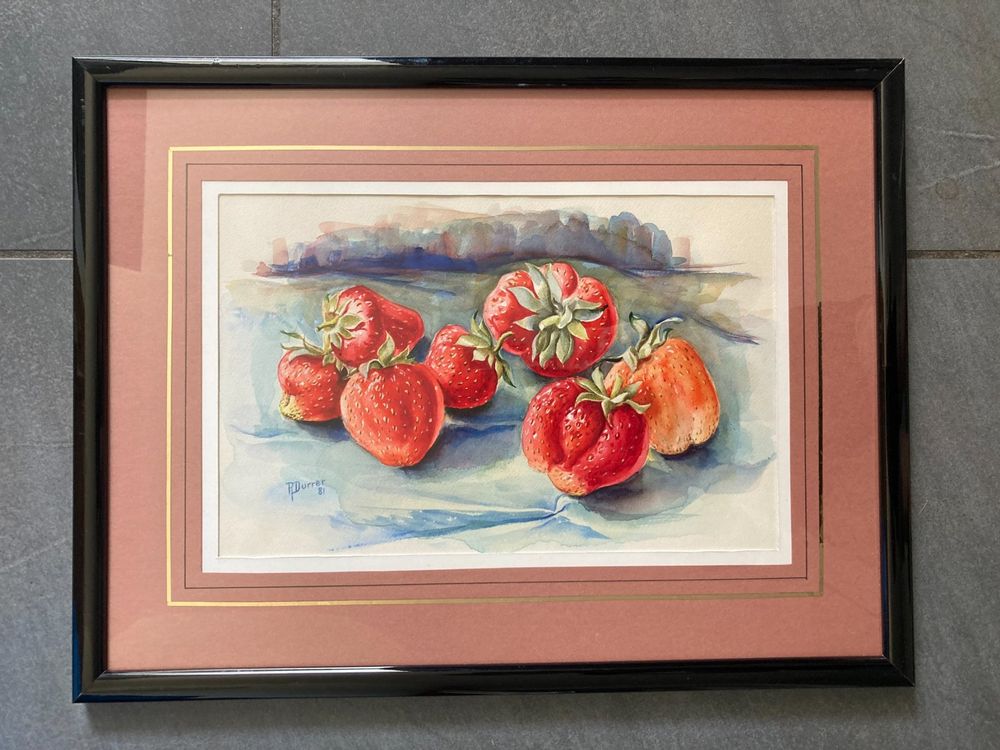 Gemälde Aquarell Erdbeeren Stilleben signiert R.Durrer 1981 (Gebraucht) in Subingen für CHF 34 ...
