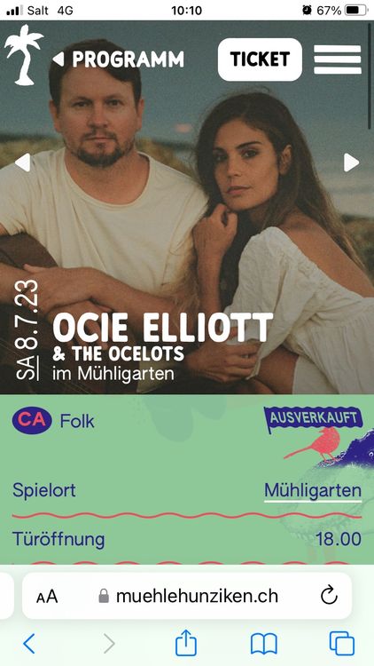Ocie Elliott Ticket | Kaufen auf Ricardo