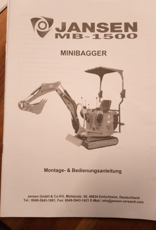 Minibagger Jansen MB-1500 (Gebraucht) in für CHF 6500 – nur Abholung ...