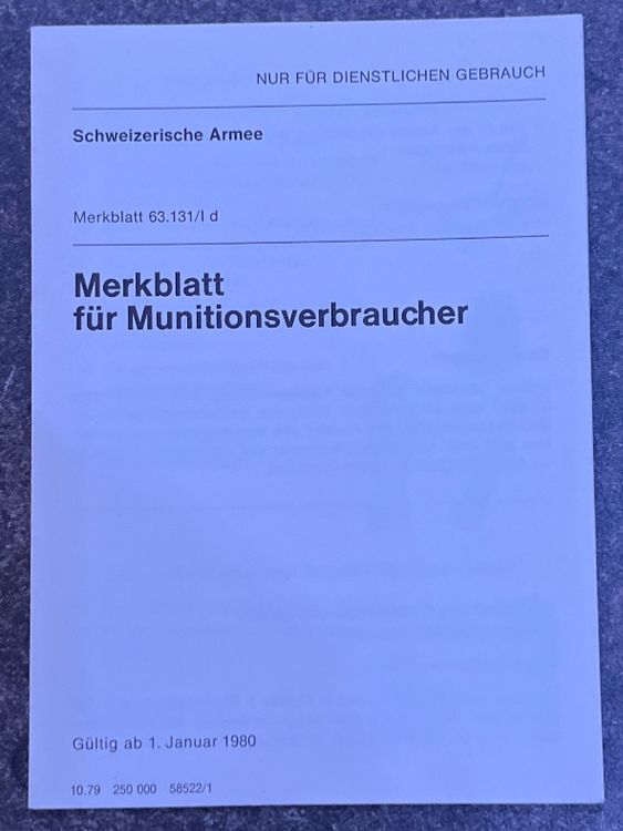 Schweizer Armee Merkblatt für Munitionsverbraucher 63.131/Id (Gebraucht ...