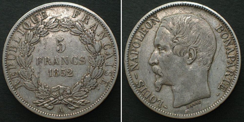 LOUIS-NAPOLEON BONAPARTE 5 Francs 1852 A argent TTB (Gebraucht) in Riehen für CHF 55 – mit ...