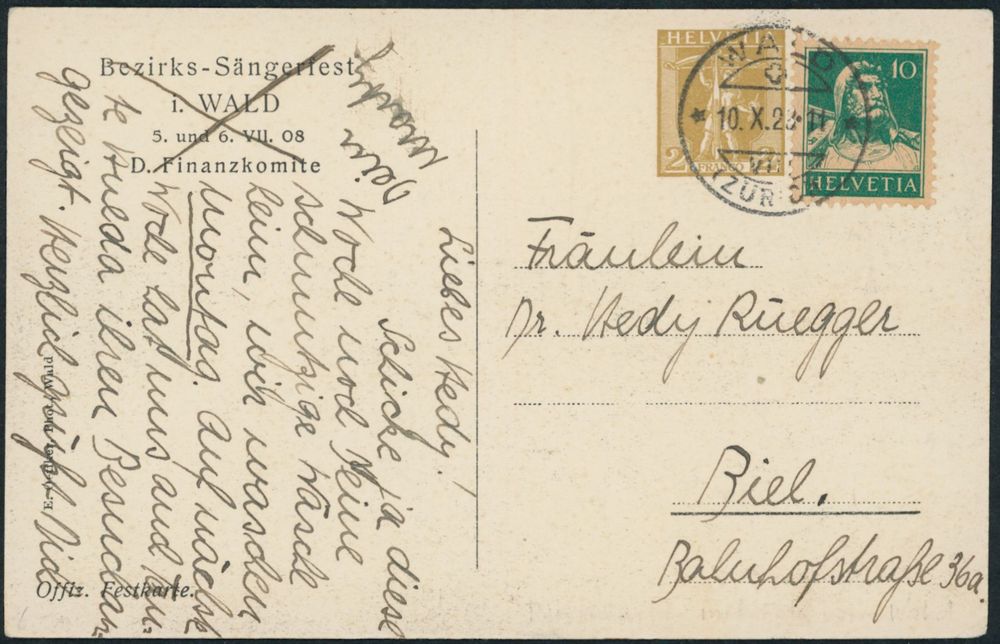 1908 - Ganzsachen - Postkarte - Sängerfest - Wald ZH (Gebraucht) in Schindellegi für CHF 175 ...