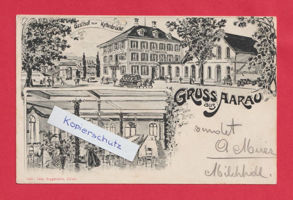 Gruss aus Aarau (AG) 2-Bild Litho mit Brauerei Kettenbrücke | Kaufen auf Ricardo