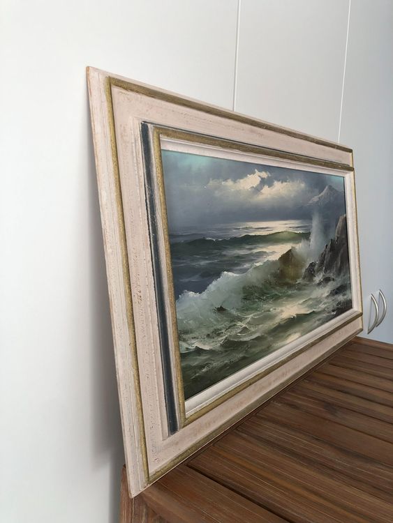 H.H., Wellen/Meer Öl Gemälde, 86 cm breit x 51cm hoch | Kaufen auf Ricardo