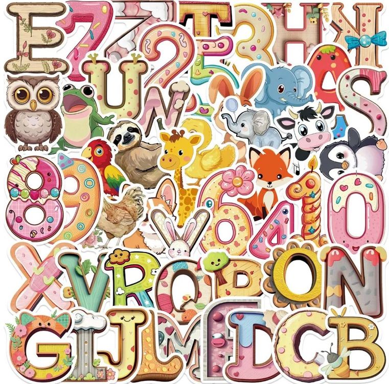 50 Stk. Sticker/Aufkleber - Alphabet Buchstaben Zahlen | Kaufen auf Ricardo