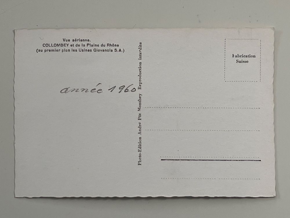 Carte postale vue aérienne de Collombey (VS) - 1960 | Kaufen auf Ricardo