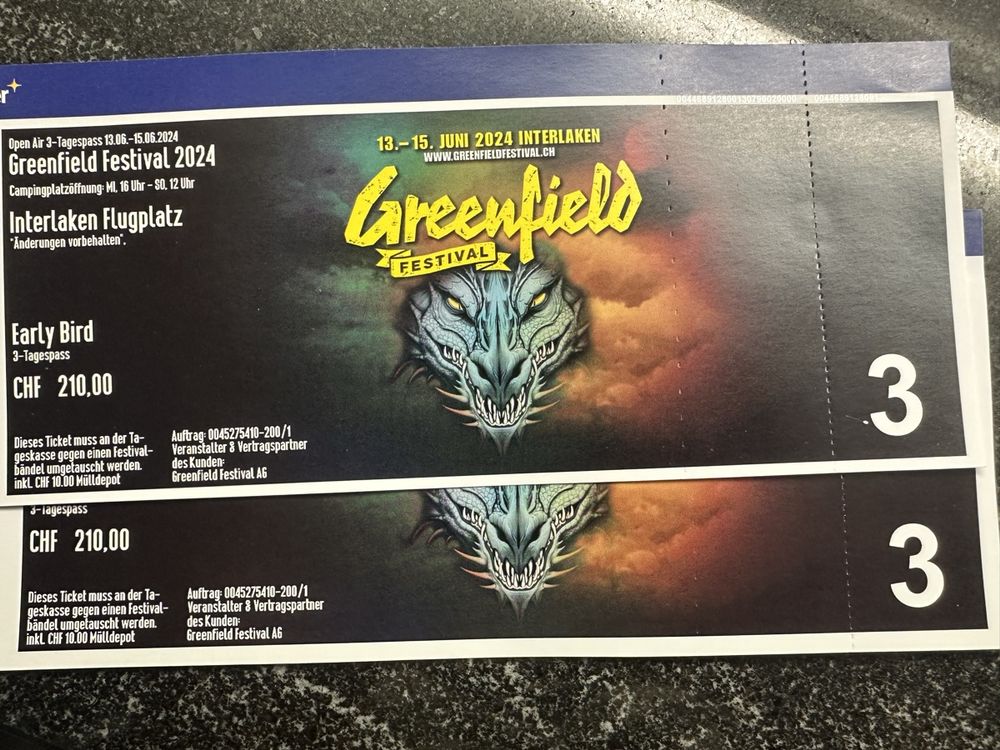 2 x 3 Tagestickets für das Greenfield 2024 | Kaufen auf Ricardo