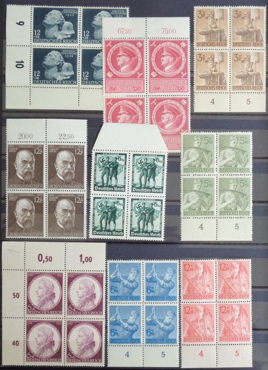 DEUTSCHES REICH: Postfrische Viererblocks ** aus 1938-1944 (Gebraucht) in Zürich für CHF 1.6 ...