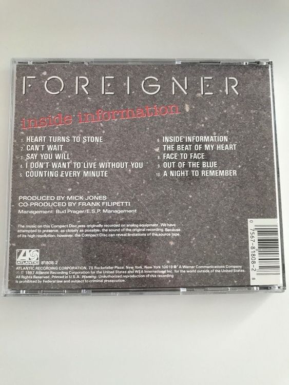 CD Foreigner - Inside Information (Gebraucht) in Reinach AG für CHF 1.5 – mit Lieferung auf ...