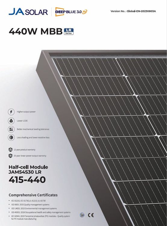 JA Solar JAM54S30-425/LR - (R30, EVO2) solar panel 425 Wp (Neu und ...