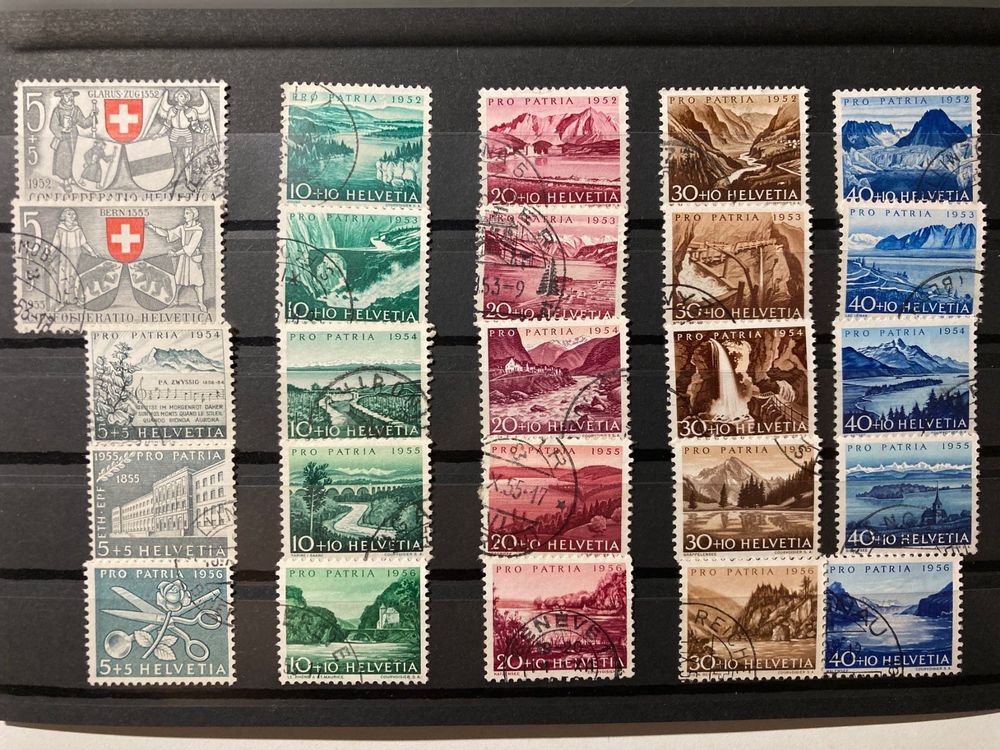 Briefmarken, Pro Patria, 1952-1956, gestempelt (Neu und originalverpackt) in Würenlos für CHF 18 ...