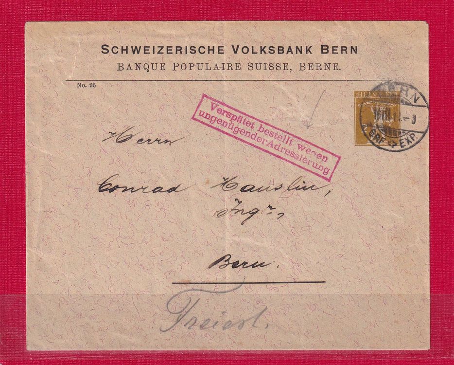 Entier postale - Banque populaire Bern - 1911 (Gebraucht) in Orvin für ...