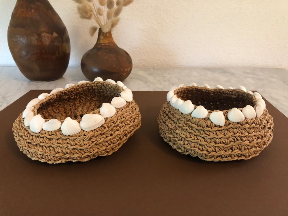 Boho- Körbe im 2er Set mit Muscheln, handmade (Neu und originalverpackt ...