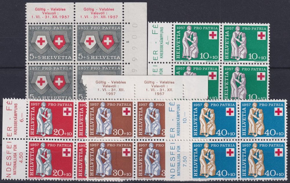 1957, Pro Patria B81-B85 Viererblöcke ** SBK: 60.-+ | Kaufen auf Ricardo