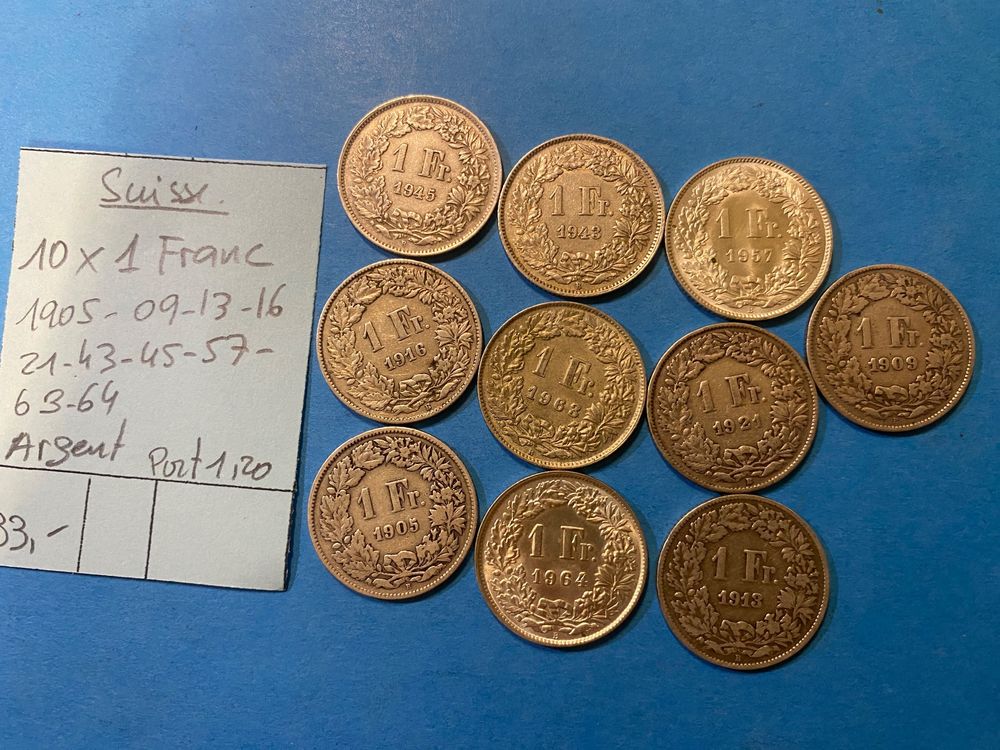 SUISSE: 10 X 1 FRANC 1905-09-13-16-21-43-45-57-63-64-ARGENT | Kaufen auf Ricardo