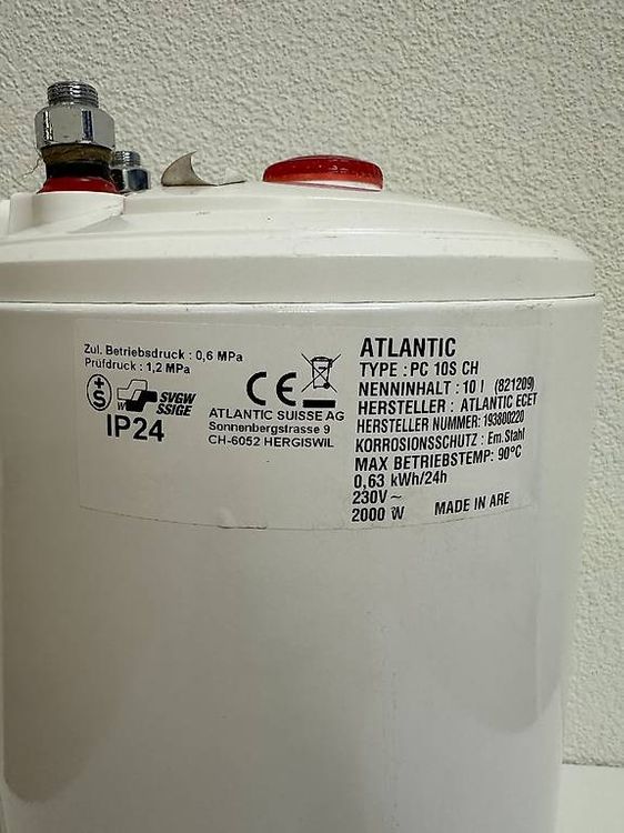 Kompakter Warmwasserboiler Atlantic 10 Liter (PC 10S CH) (Gebraucht) in ...