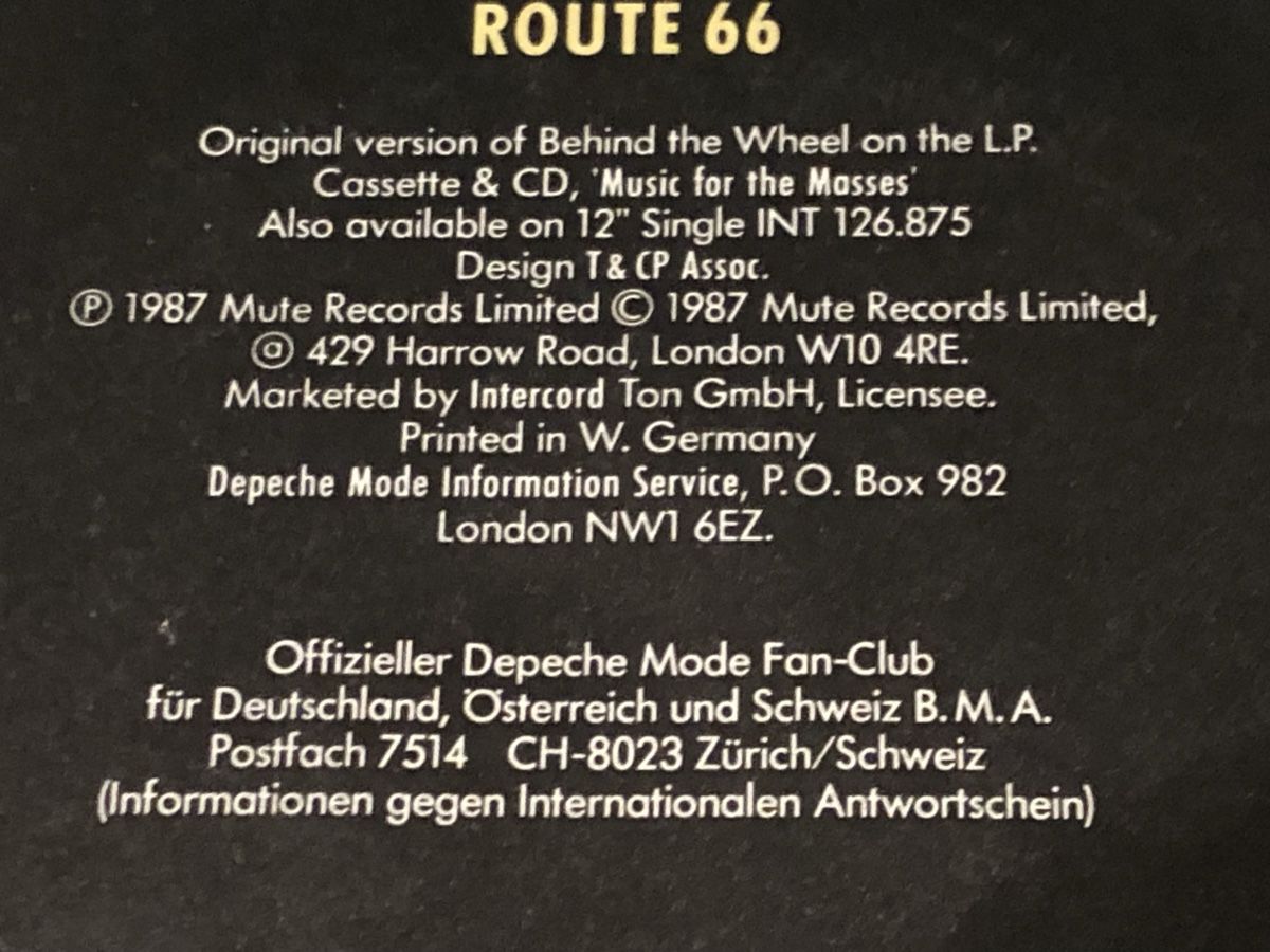 Depeche Mode. 1987. Behind The Wheel / Route 66 (Gebraucht) in ...