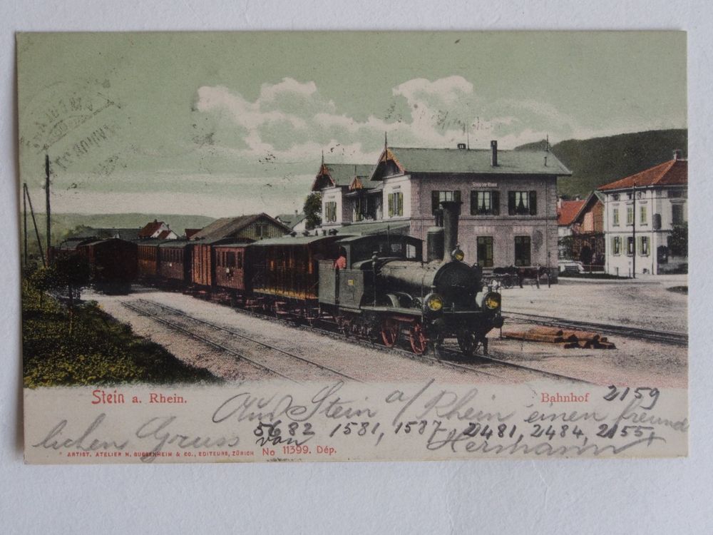 Ansichtskarte Bahn Stein a.Rh Lokführer Dampfloknummern 1908 (Gebraucht) in Felben-Wellhausen ...